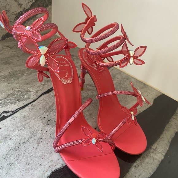 Rene Caovilla | Shoes | Rene Caovilla Red Stiletto Heels With Butterfly ...